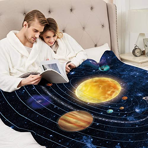 Paready Solar System Blanket Super Soft Flannel Fleece Throw Planet Blanket Cozy Outer Space Blanket for Boys Girls Adults Comfortable Bed Blanket for Sofa Living Room Travel Camping Couch (60"x80")