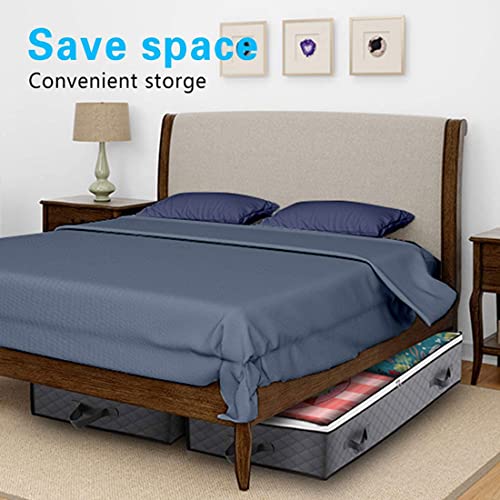 DinQ 2 Pack Queen Under Bed Storage Box with Clear Window, Zip Cover and Reinforced Handles for Clothing, Pillows, Quilts, Quilts, Blankets and Toys - Grey (2 Pack)