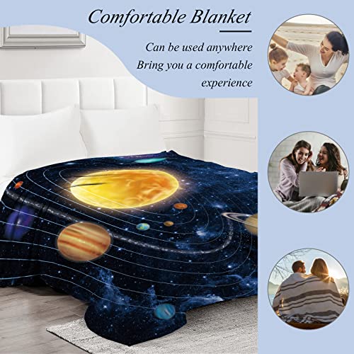Paready Solar System Blanket Super Soft Flannel Fleece Throw Planet Blanket Cozy Outer Space Blanket for Boys Girls Adults Comfortable Bed Blanket for Sofa Living Room Travel Camping Couch (60"x80")