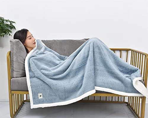 orejury Flannel Sherpa Fleece Throw Blanket for Couch, Light Blue Fuzzy Warm Soft Blanket for Sofa, a Shawl Blanket at Home or Outdoors, 60 in x 39 in
