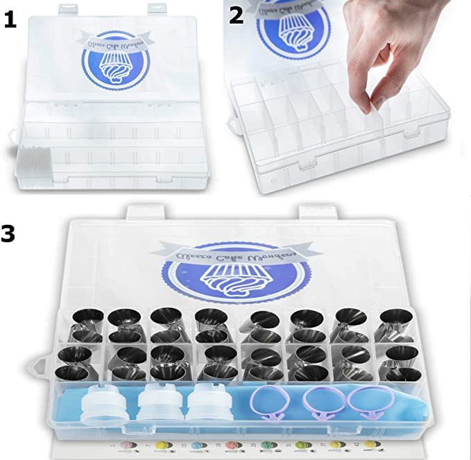 Aleeza Cake Wonders Get FROSTED! Piping Bags and Tips Set β 100 pcs Cake Decorating Kit with 40 Frosting Bags, 48 Icing Tips and Design Chart. Pastry, Cookie, Cupcake and Cake Decorating Supplies