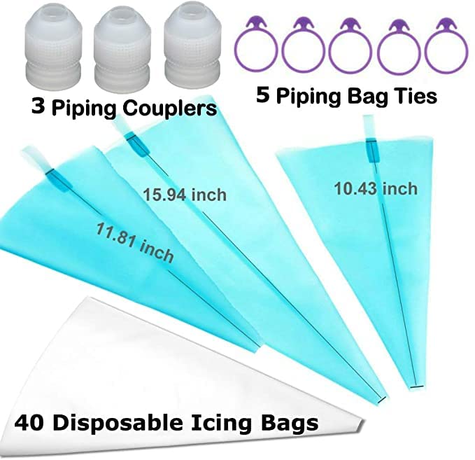 Aleeza Cake Wonders Get FROSTED! Piping Bags and Tips Set β 100 pcs Cake Decorating Kit with 40 Frosting Bags, 48 Icing Tips and Design Chart. Pastry, Cookie, Cupcake and Cake Decorating Supplies