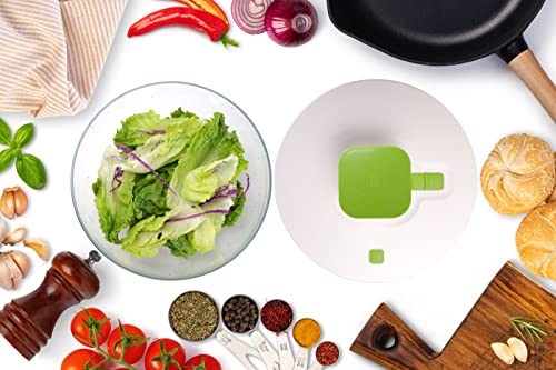 Brieftons QuickPush Salad Spinner: Large 6.3-Quart Vegetable Washer Dryer Strainer Drainer, Easy One-Handed Handle & Brake, Fast Spin Cycles, Compact Storage, to Wash, Clean & Dry Vegetables, Fruits