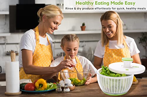 Brieftons QuickPush Salad Spinner: Large 6.3-Quart Vegetable Washer Dryer Strainer Drainer, Easy One-Handed Handle & Brake, Fast Spin Cycles, Compact Storage, to Wash, Clean & Dry Vegetables, Fruits