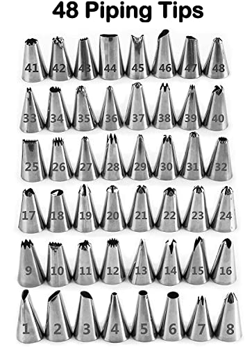 Aleeza Cake Wonders Get FROSTED! Piping Bags and Tips Set β 100 pcs Cake Decorating Kit with 40 Frosting Bags, 48 Icing Tips and Design Chart. Pastry, Cookie, Cupcake and Cake Decorating Supplies