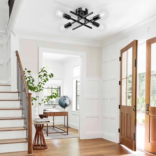 Mshamy - Modern Flush Mount Ceiling Light, Matte Black, 6 inch, E26 Base, 60 Watt Max, Ideal for Bedrooms, Dining Rooms, Entryways, Porches, Kitchens, Bathrooms