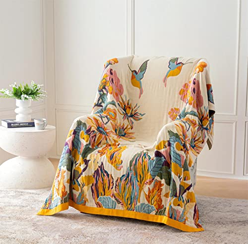MSGKV Boho Throw Blanket 60''x80'' 100% Cotton Blanket for Bed Picnic Blankets Soft Blanket Light Weighted Blanket Muslin Blankets Double Sided Blanket for Bed Couch Living Room