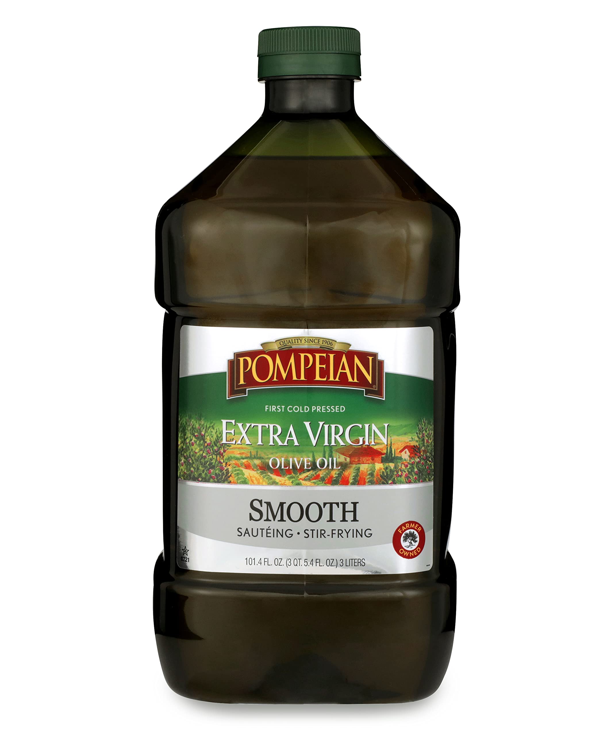 Pompeian Smooth Extra Virgin Olive Oil, Contains Polyphenols, First Cold Pressed, Mild & Delicate Flavor, Perfect for Sauteing & Stir-Frying, Naturally Gluten-Free, Non-GMO, 101 Fl Oz, Single Bottle