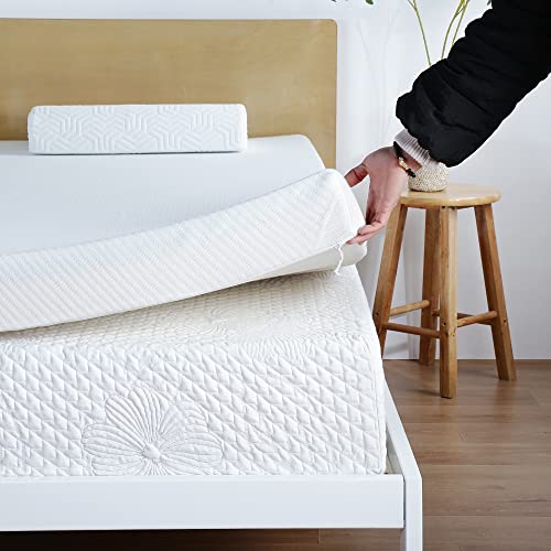 Olee Sleep 4 Inch Memory Foam Topper, Queen, White