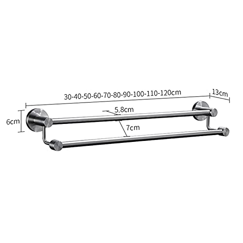 YDYFC Double Towel Bar Rail, 30CM-120CM, SUS 304 Stainless Steel Round Base Towel Holder, Brushed Silver Finish, Wall Mounted Towel Rack for Bathroom Hardware and Kitchen (Size : 23.6inch(60cm))