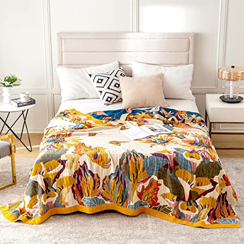 MSGKV Boho Throw Blanket 60''x80'' 100% Cotton Blanket for Bed Picnic Blankets Soft Blanket Light Weighted Blanket Muslin Blankets Double Sided Blanket for Bed Couch Living Room