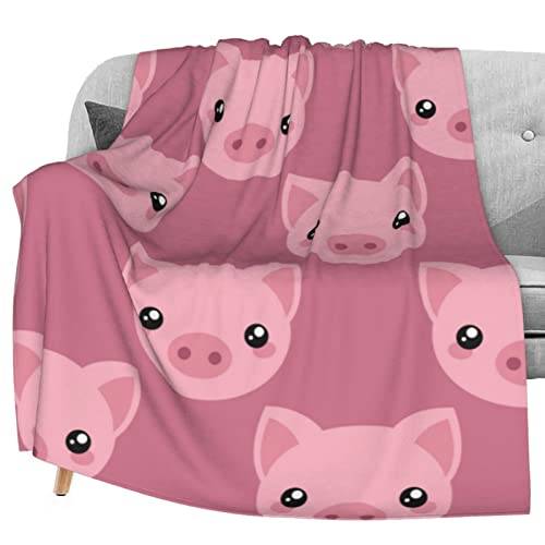 Delerain Cute Cartoon Pig Flannel Fleece Throw Blanket 50"x60" Living Room/Bedroom/Sofa Couch Warm Soft Bed Blanket for Kids Adults All Season
