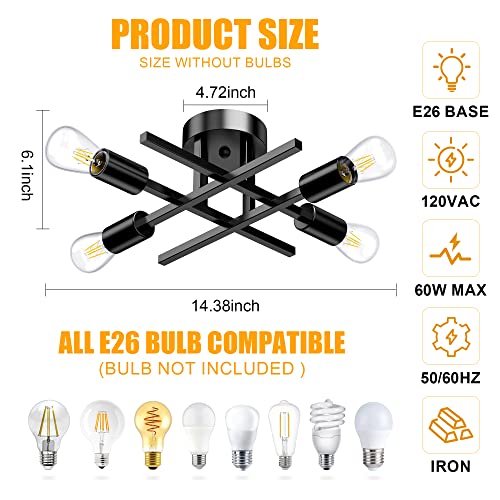 Mshamy - Modern Flush Mount Ceiling Light, Matte Black, 6 inch, E26 Base, 60 Watt Max, Ideal for Bedrooms, Dining Rooms, Entryways, Porches, Kitchens, Bathrooms