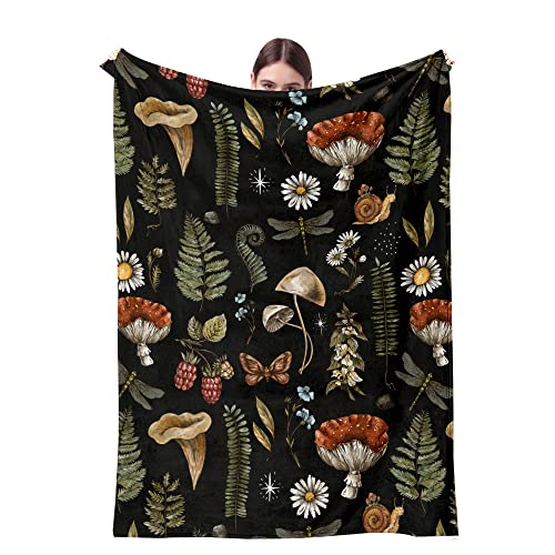 Mushrooms Blanket Soft Flannel Fleece Throw Blanket for Couch Sofa Bed (Wild Forest Mushrooms, 60x50in)