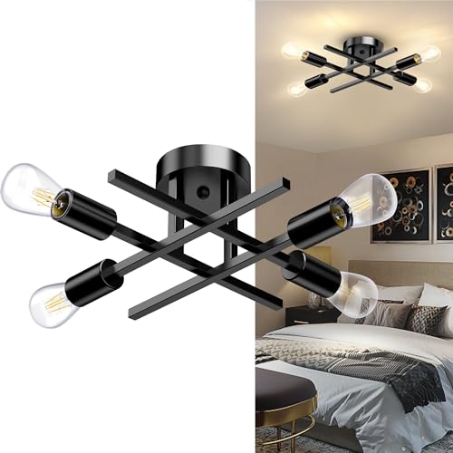 Mshamy - Modern Flush Mount Ceiling Light, Matte Black, 6 inch, E26 Base, 60 Watt Max, Ideal for Bedrooms, Dining Rooms, Entryways, Porches, Kitchens, Bathrooms