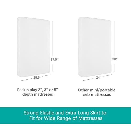 Bamboo Pack N Play Mattress Fitted Sheets & Topper 38" x 26" Foldable Style for Boys Girls