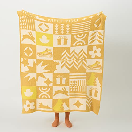 GunziStreet Blanket Throw Geometric Pattern Fuzzy Warm Fleece Microfiber for Couch Chairs Sofa Baby Home Decorative All Season (Checkered Pattern Yellow, 47ββx59ββ)