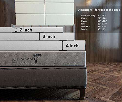 Red Nomad Memory Foam Mattress Pad 4 Inch - Twin Size Mattress Topper for Back Pain Relief. Breathable, Comfortable Cooling Bed Pad/Made in The USA