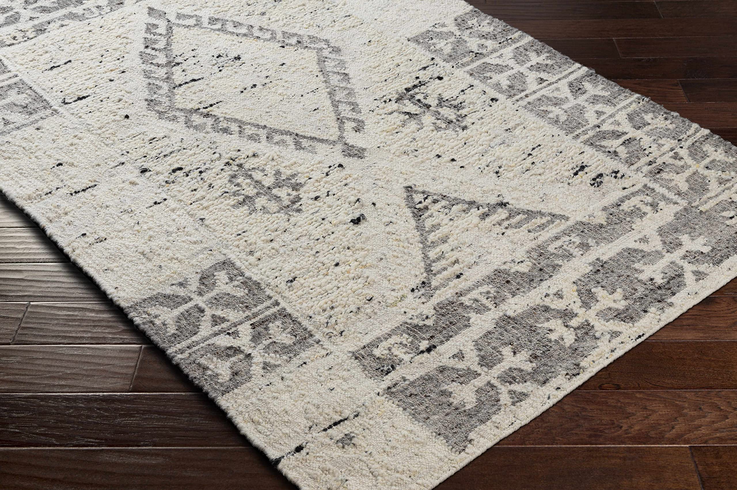 Hauteloom Andop Wool Living Room, Bedroom Area Rug - Bohemian, Transitional - Cream, Gray, Charcoal - 8' x 10'