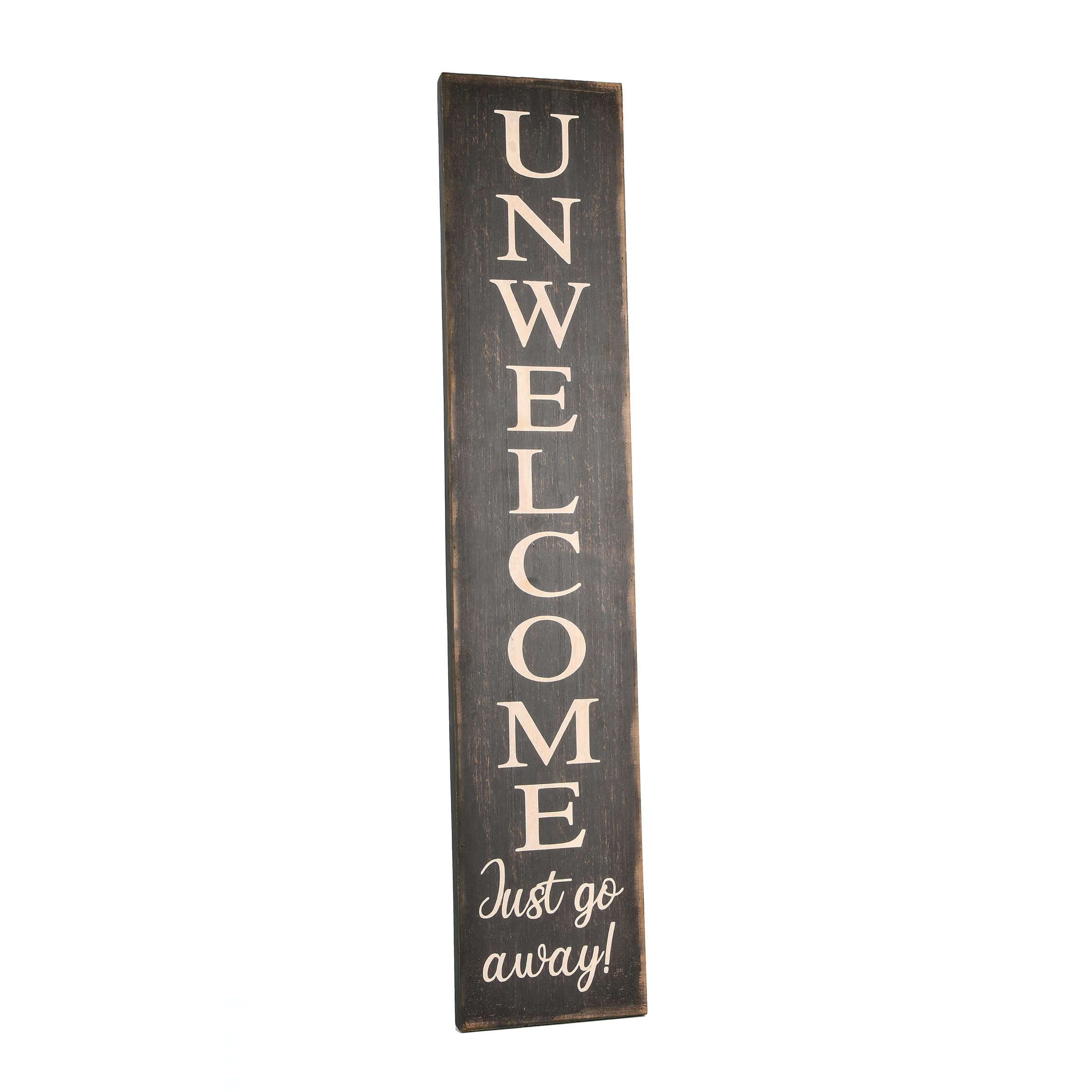 National Tree Company Hanging Porch Sign, Gray, Unwelcome, Just Go Away', Wooden Construction, Halloween Collection, 39 Inches