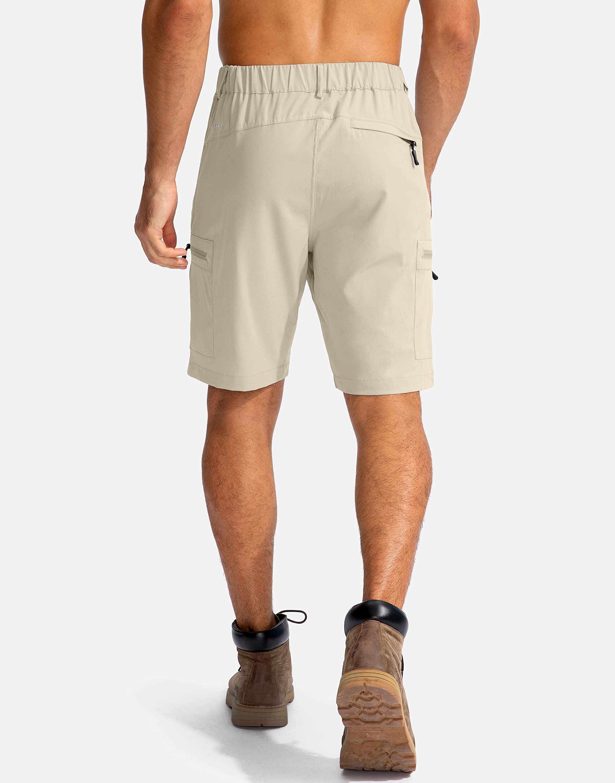 Pudolla Men's Hiking Cargo Shorts 9" Lightweight Outdoor Work Shorts for Men Travel Golf Camping Casual with 5 Zipper Pockets(Khaki Large)