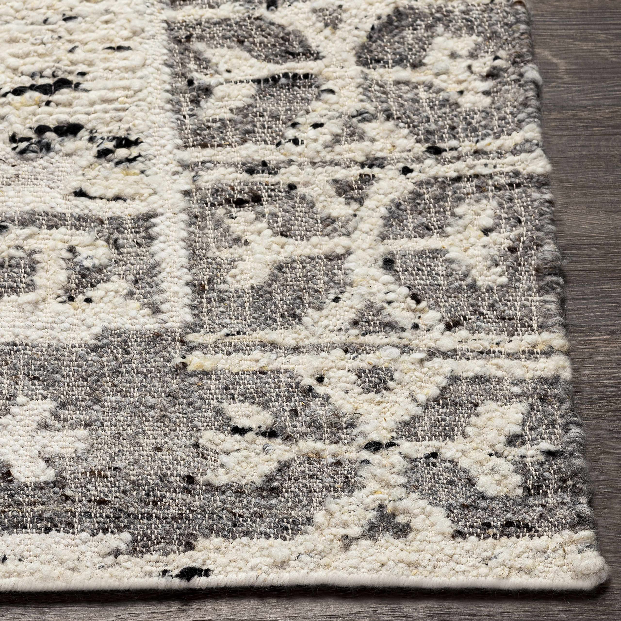 Hauteloom Andop Wool Living Room, Bedroom Area Rug - Bohemian, Transitional - Cream, Gray, Charcoal - 8' x 10'