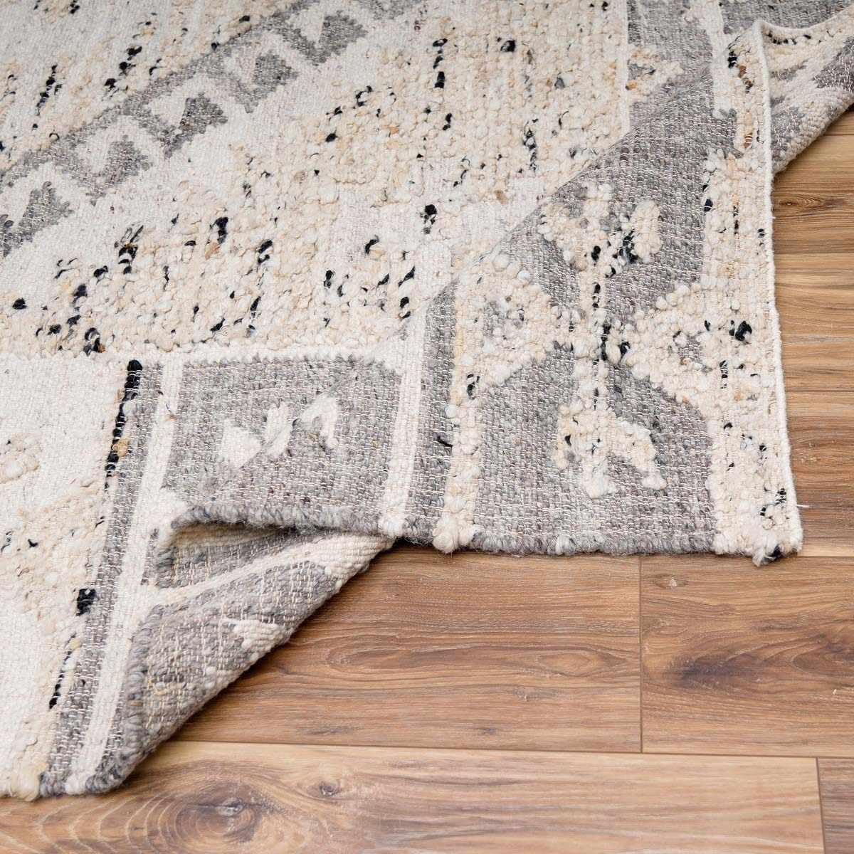 Hauteloom Andop Wool Living Room, Bedroom Area Rug - Bohemian, Transitional - Cream, Gray, Charcoal - 8' x 10'