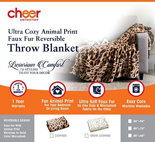 Cheer Collection Animal Print Throw Blanket | Soft Velvety Faux Fur Microplush Reversible Cozy Warm Throw Blanket - 50" x 60" - Snow Leopard