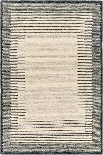 Hauteloom Omeo Wool Living Room, Bedroom Area Rug - Contemporary - Beige, Blue, Black - 8' x 10'