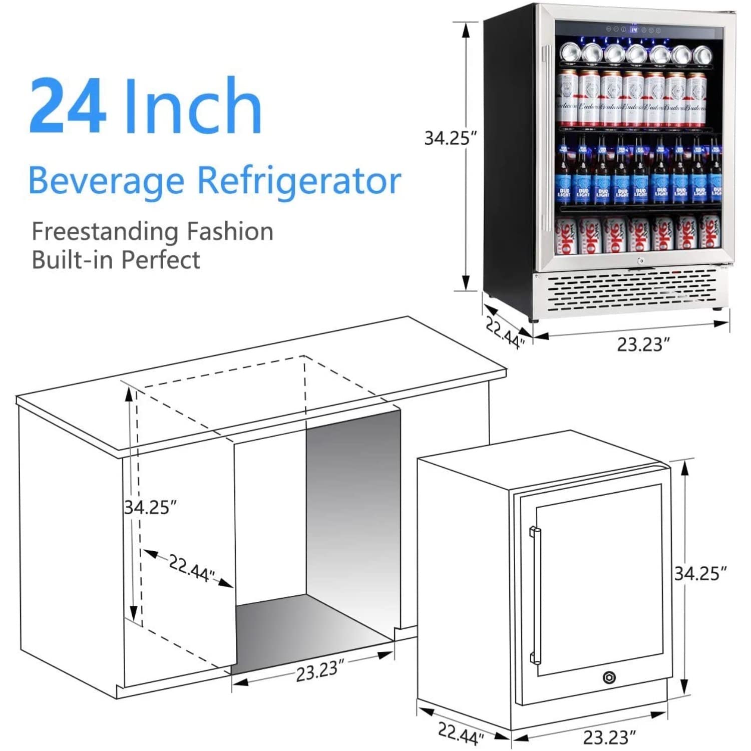 Altatac Beverage Refrigerator with Glass Door 180 Cans Mini Beverage Cooler Under Counter Frestanding Built in Center Garage Fridge