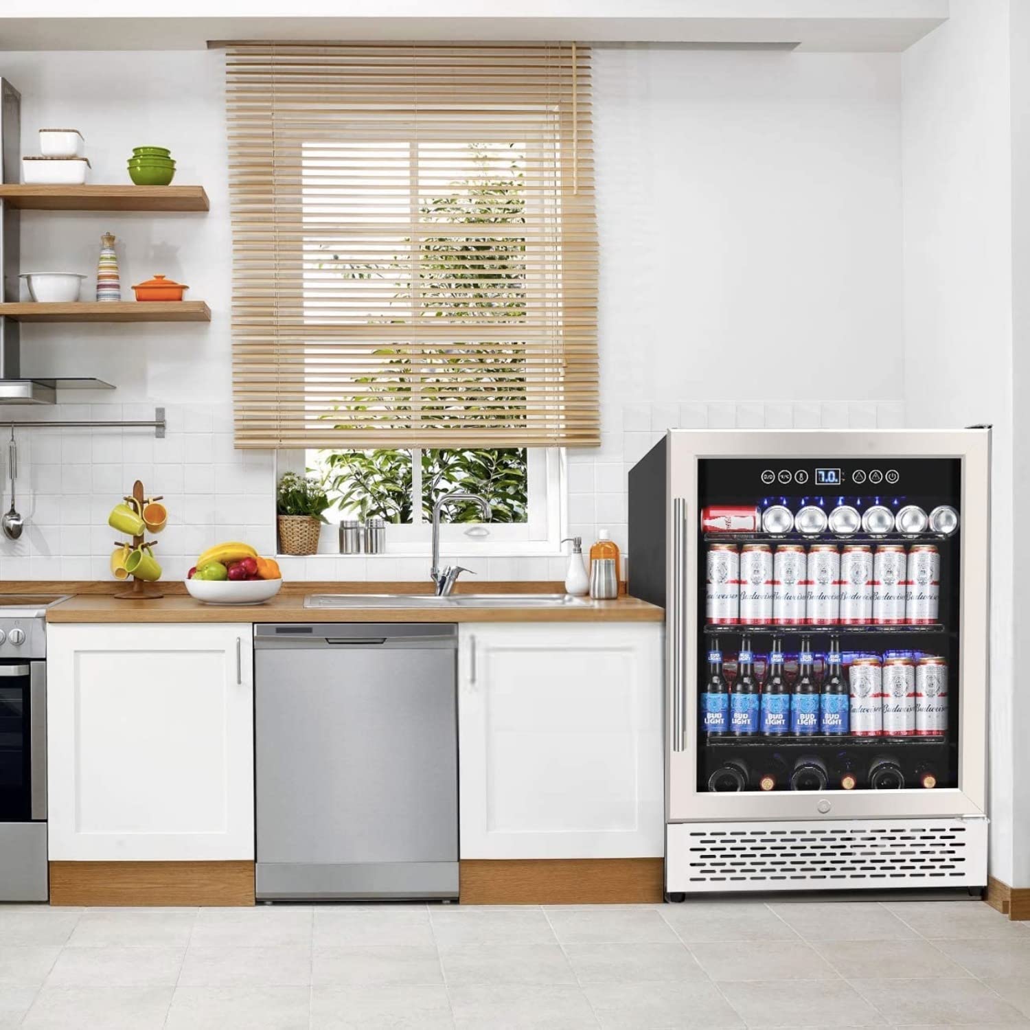 Altatac Beverage Refrigerator with Glass Door 180 Cans Mini Beverage Cooler Under Counter Frestanding Built in Center Garage Fridge