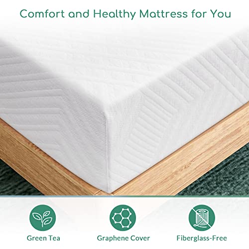 8 Inch, King Size Memory Foam Mattress, Green Tea King Mattress in a Box, Medium Firm Support Foam Mattress Made in USA, Motion Isolating, CertiPUR-US Certified