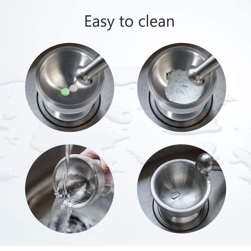 Mortar and Pestle Sets, CUGLB Food Safe Mortar and Pestle for Pills Spices Herbs with Lid,18/8 Steel Crusher Bowl