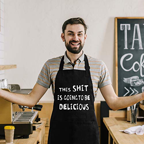 LYLPYHDP Funny Apron for Men, Chef Bib Apron with 2 Pockets, Adjustable Neck Strap and 40" Long Ties β Perfect for Kitchen Cooking, BBQ, Baking, Gifts for Husband, Dad, Wife, Mom,
