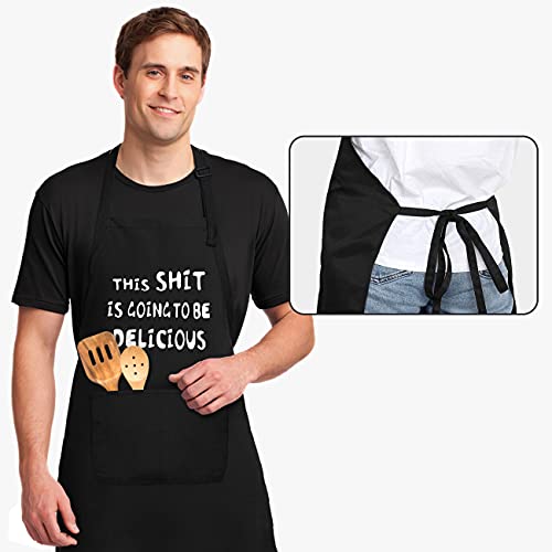 LYLPYHDP Funny Apron for Men, Chef Bib Apron with 2 Pockets, Adjustable Neck Strap and 40" Long Ties β Perfect for Kitchen Cooking, BBQ, Baking, Gifts for Husband, Dad, Wife, Mom,