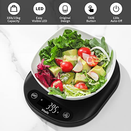 Vitafit 33lb Food Kitchen Scale,Weighing Professional Since 2001, Digital Grams and Ounces for Cooking Baking, Batteries Included, Black