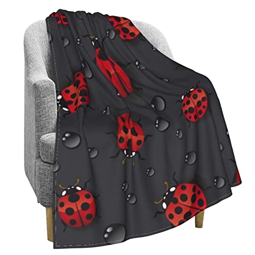 Ladybug Raindrop Fleece Throw Blanket Soft Flannel Blankets for Adults Kids Bed Throws Blanket for Couch Sofa Bed Office