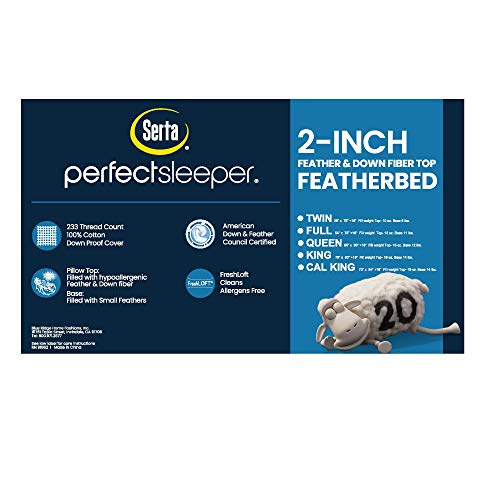 Serta 2-Inch Feather and Down Fiber Top FeatherBed, King, White