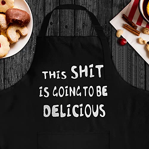 LYLPYHDP Funny Apron for Men, Chef Bib Apron with 2 Pockets, Adjustable Neck Strap and 40" Long Ties β Perfect for Kitchen Cooking, BBQ, Baking, Gifts for Husband, Dad, Wife, Mom,