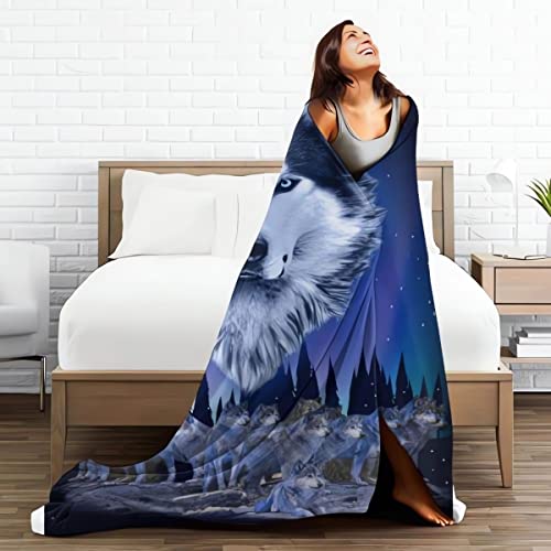 PAVQWEJ Flannel Throw Blanket, Winter Wolves Animal Home Decor Perfect for Bed and Sofa Blankets for All Season Microfiber Durable Couch Blankets(60"x 50")