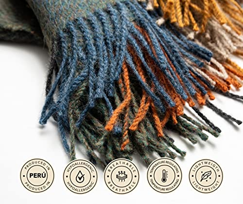 KHUSCO | 100% Alpaca Throw Blanket Serenity | 71" L x 51" W | Warm Peruvian Soft, Cozy, Hypoallergenic, Lightweight for Home and Travel | Blue Crayon