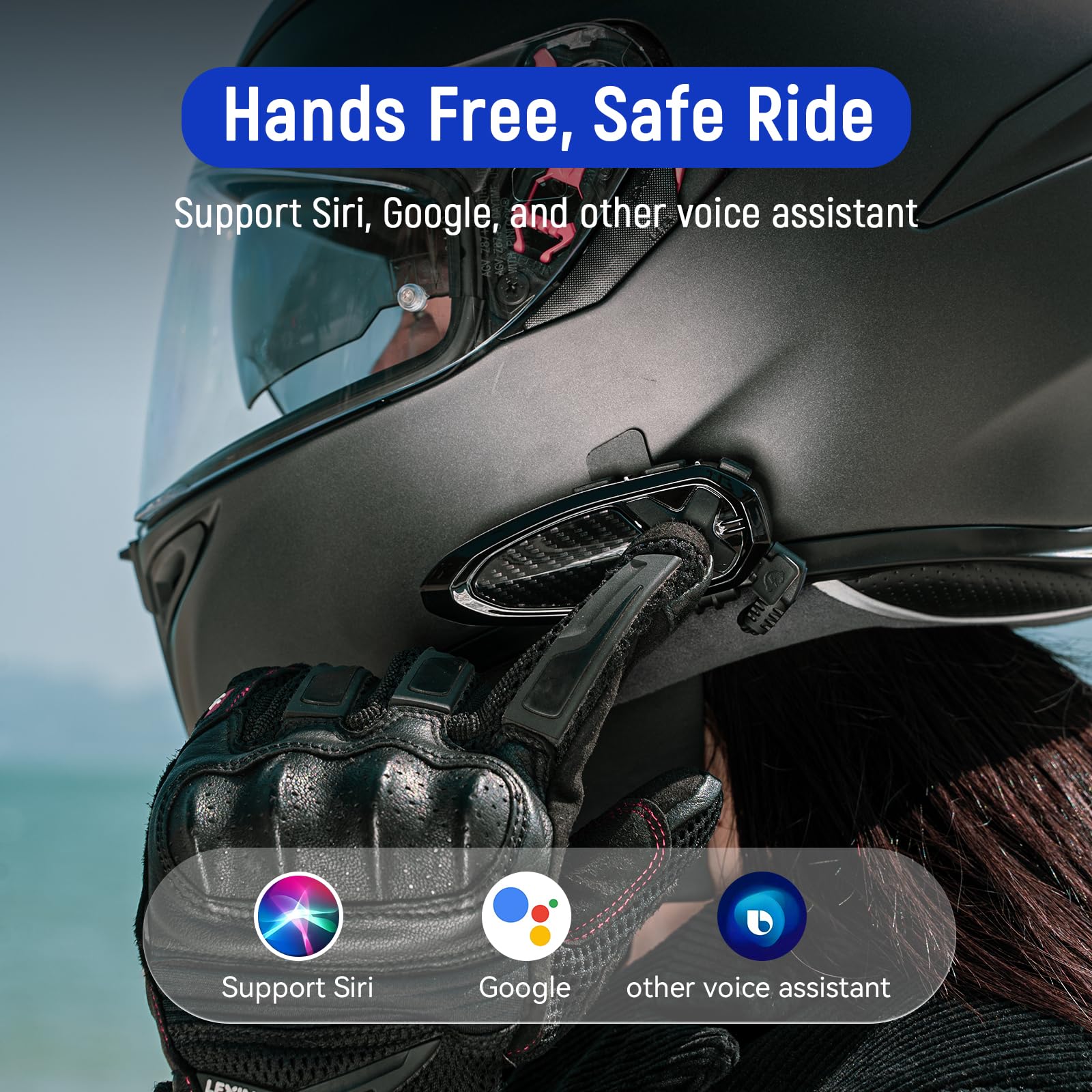 LEXIN GTX Motorcycle Bluetooth Headset, 10 Riders Helmet Communication System, Group Intercom w/Audio Multitasking/Loud Speakers/IP67 Waterproof/Hands-Free Call/USB-C Charge/5 Shells, Single Pack