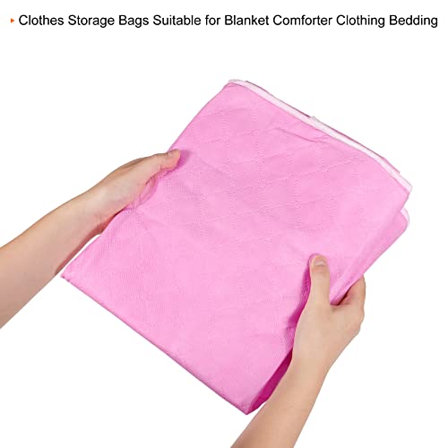 uxcell Clothes Storage Organizer Bag with Reinforced Handle 4pcs, Comforters Storage Bag for Clothes, Bedding, Blankets, Foldable with Sturdy Zipper-Pink