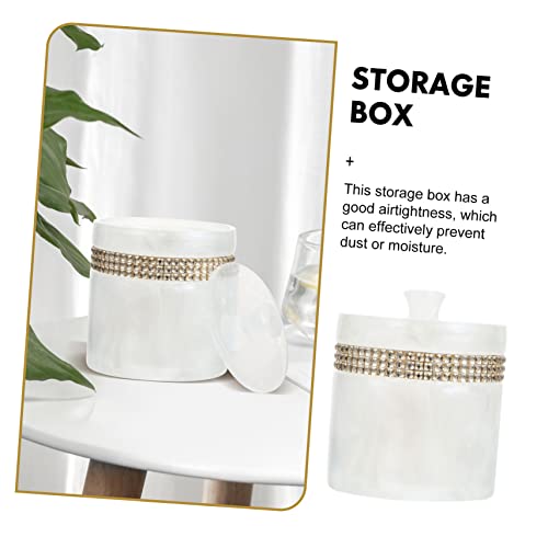 Cabilock Resin Swab Box Toothpick Dispenser Makeup Storage Organizer Box Candy Dishes Decorative 2pcs Cotton Swabs Rhinestone Snack Jars Candy Storage Container Cotton Pad Container White