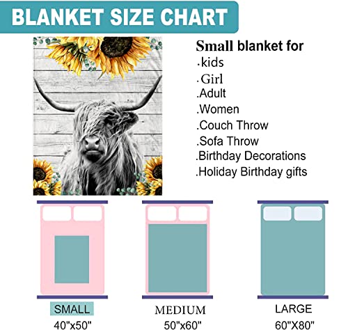 Highland Cow Blanket Super Soft Flannel Sunflower Cow Throw Blanket Warm Lightweight Blanket for Adults Kids Gifts 50"X40"