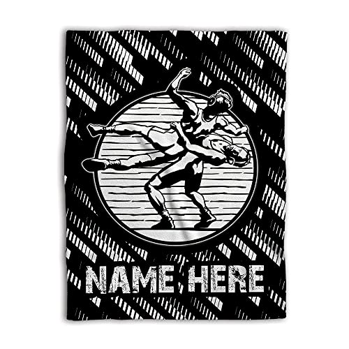 OhaPrints Custom Abstract Pattern Wrestling Lover Wrestler Black White Personalized Name Soft Sherpa Throw Blankets Cozy Fuzzy Fleece Throws for Tv Sofa Couch Comfy Fluffy Blanket 30X40 50X60 60X80