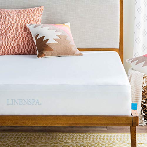 Linenspa Shredded Memory Foam Pillow with Gel Memory Foam, Standard, White & Smooth Top Premium Twin Mattress Protector Waterproof, Top Protection Only, Twin Waterproof Mattress Covers, White