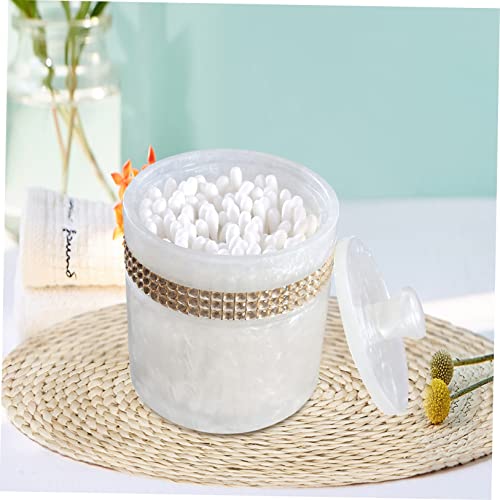 Cabilock Resin Swab Box Toothpick Dispenser Makeup Storage Organizer Box Candy Dishes Decorative 2pcs Cotton Swabs Rhinestone Snack Jars Candy Storage Container Cotton Pad Container White