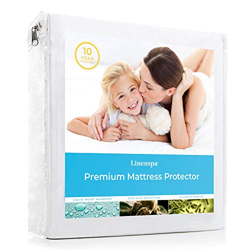 Linenspa Shredded Memory Foam Pillow with Gel Memory Foam, Standard, White & Smooth Top Premium Twin Mattress Protector Waterproof, Top Protection Only, Twin Waterproof Mattress Covers, White