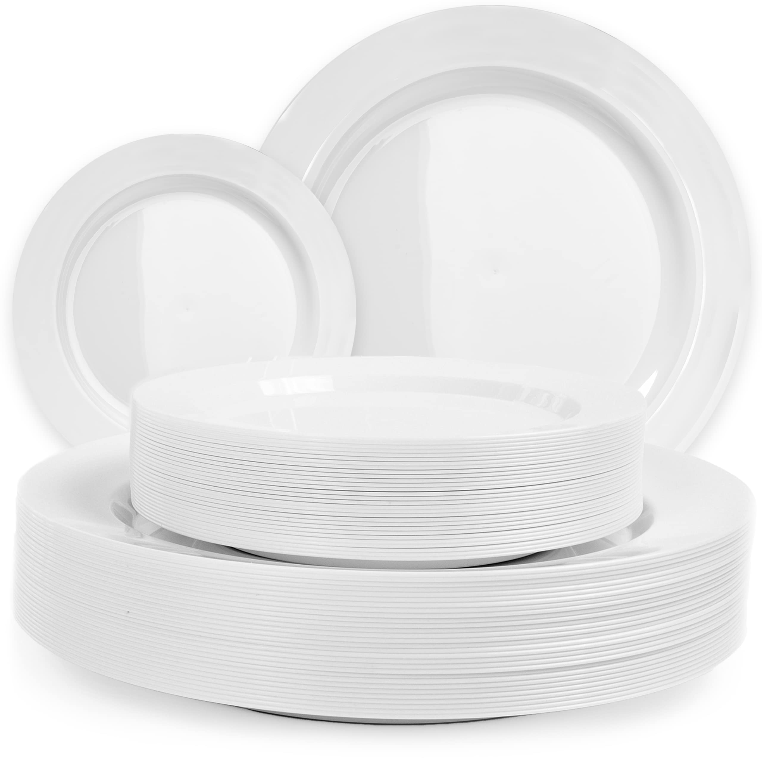 Aya's Cutlery Kingdom White Disposable Plates - Heavy Duty Plastic Plates for Party, Events, and Holidays - 30 Dinner Plates and 30 Salad Plates - Durable Square Plastic Dinnerware Set - Pack of 60